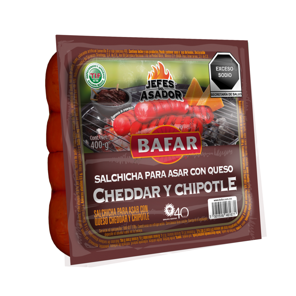 Salchicha para asar con queso cheddar y chipotle | Bafar
